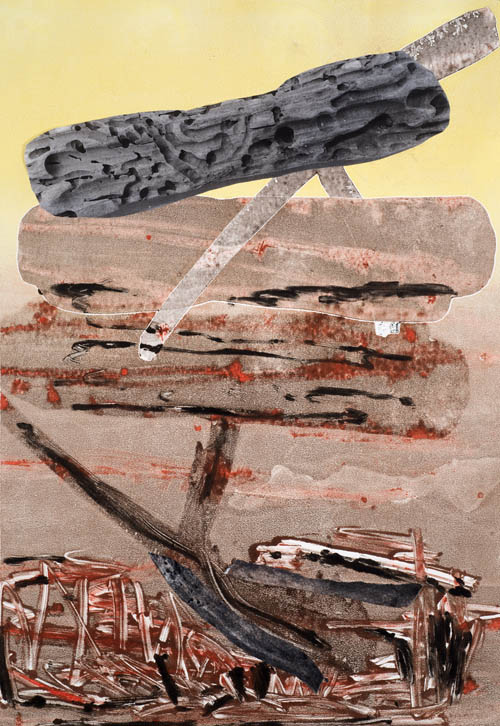 Amy Ernst | Driftwood Alone in the Woods | 2017 monoprint and collage