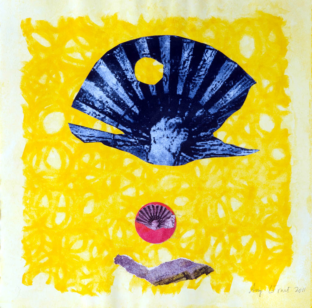 Amy Ernst | Birdinflight | 2011 unique color lithograph with collage